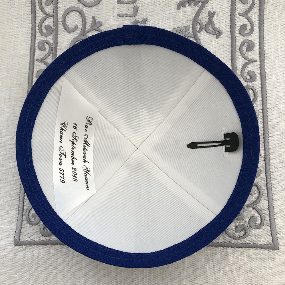 Navy Linen Skullcap Personalized embroidery logo - Kippot Pro