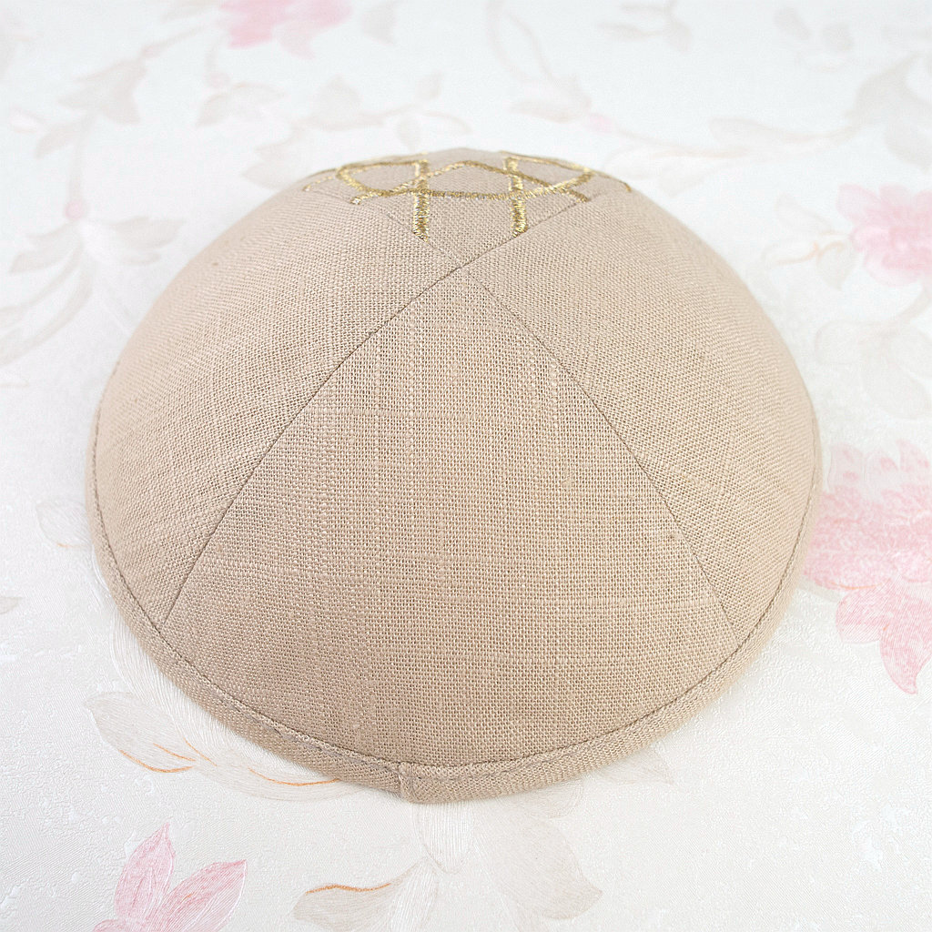 Linen Kippot, Kippah, Yarmulkes Khaki Metallic Thread David Star ...