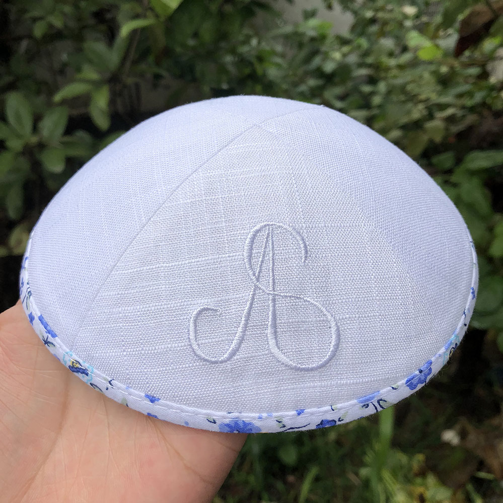 White Linen Kipa kippah kippot customized for wedding, Bar Mitzvah ...