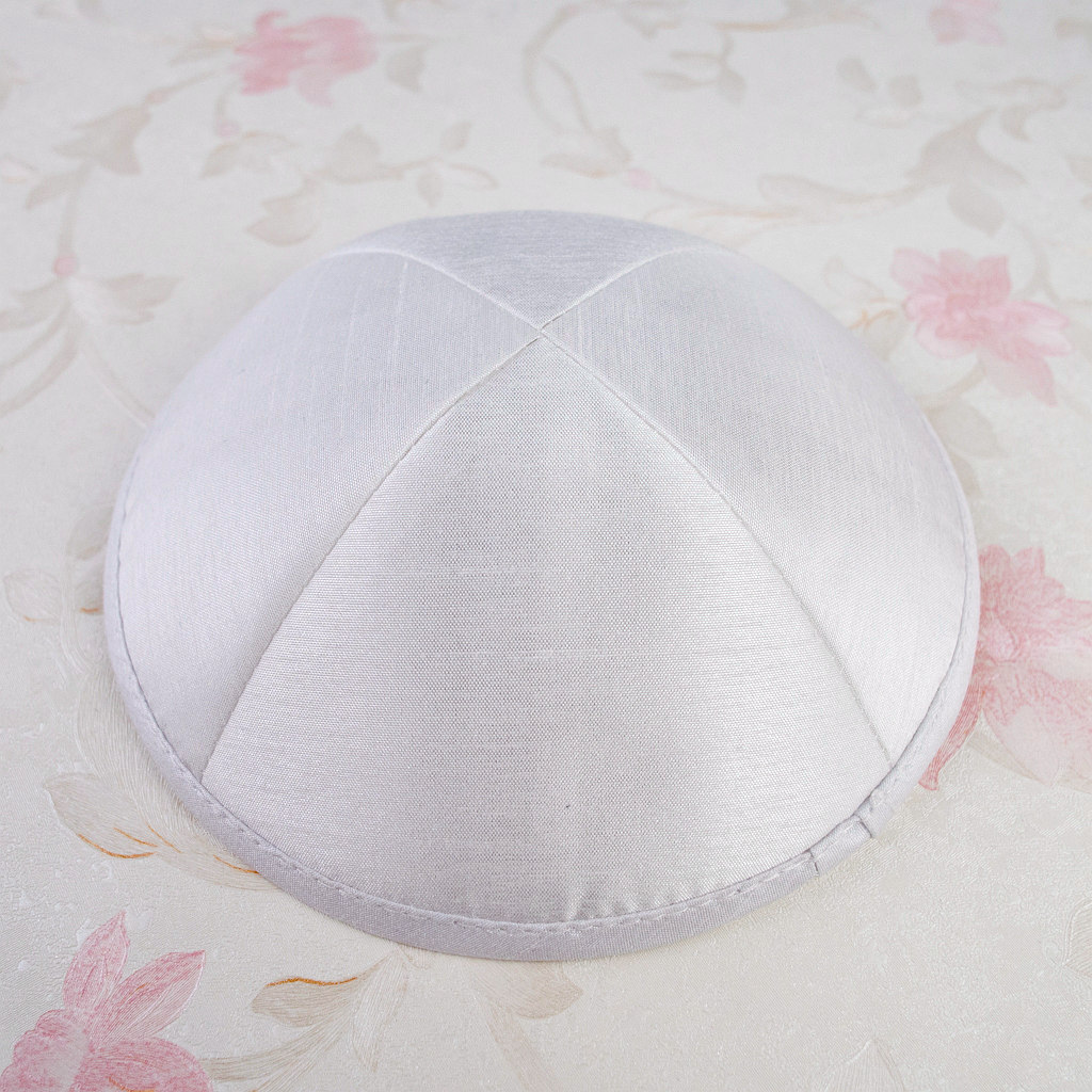 Raw Silk Kippot, Kippah, Yarmulkes Customized Pure White Embroidery ...
