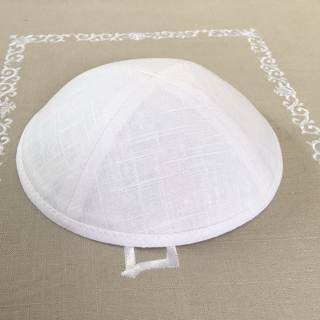 white linen fabric customized wedding kippah kippot - Kippot Pro